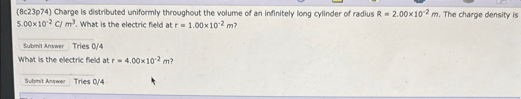 Solved (8c23p74) ﻿Charge is distributed uniformly throughout | Chegg.com