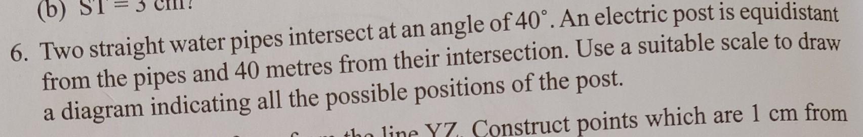 Solved 6. Two straight water pipes intersect at an angle of | Chegg.com