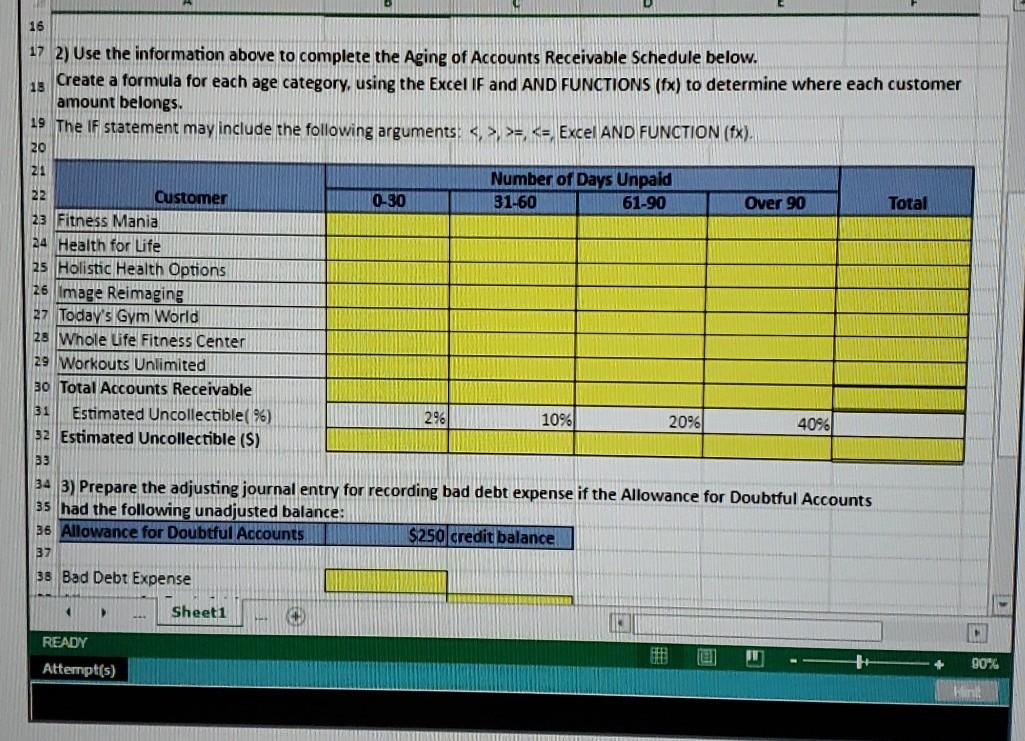 Solved Excel SIM: Aging of accounts receivable method 1. | Chegg.com