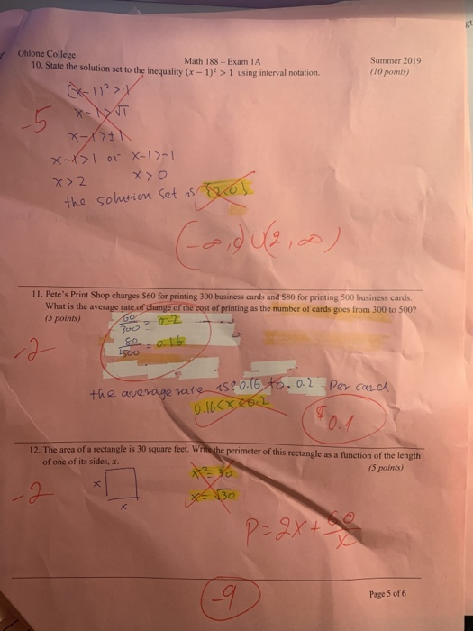 Solved gt Ohlone College Summer 2019 Math 188-Exam 1A 10. | Chegg.com
