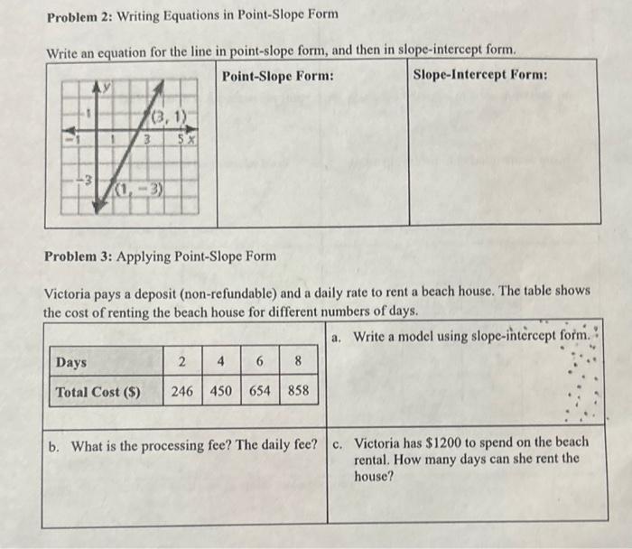 Solved Problem 2: Writing Equations in Point-Slope Form | Chegg.com