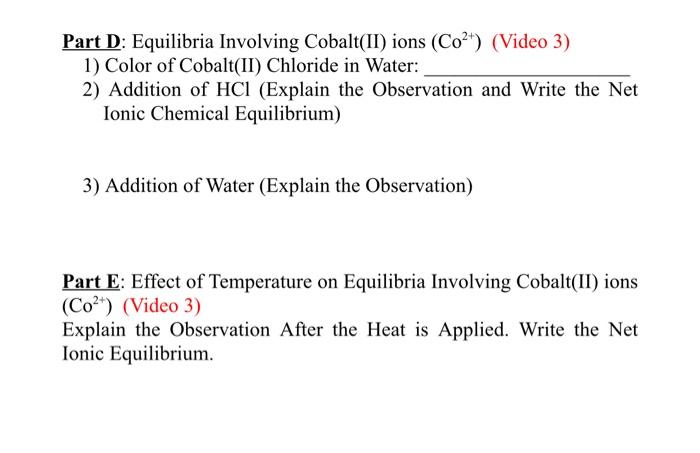 Solved Part D: Equilibria Involving Cobalt(II) ions (Co2+)( | Chegg.com