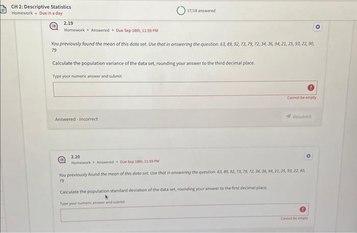 You Previously Found The Mean Of This Data Set Use 