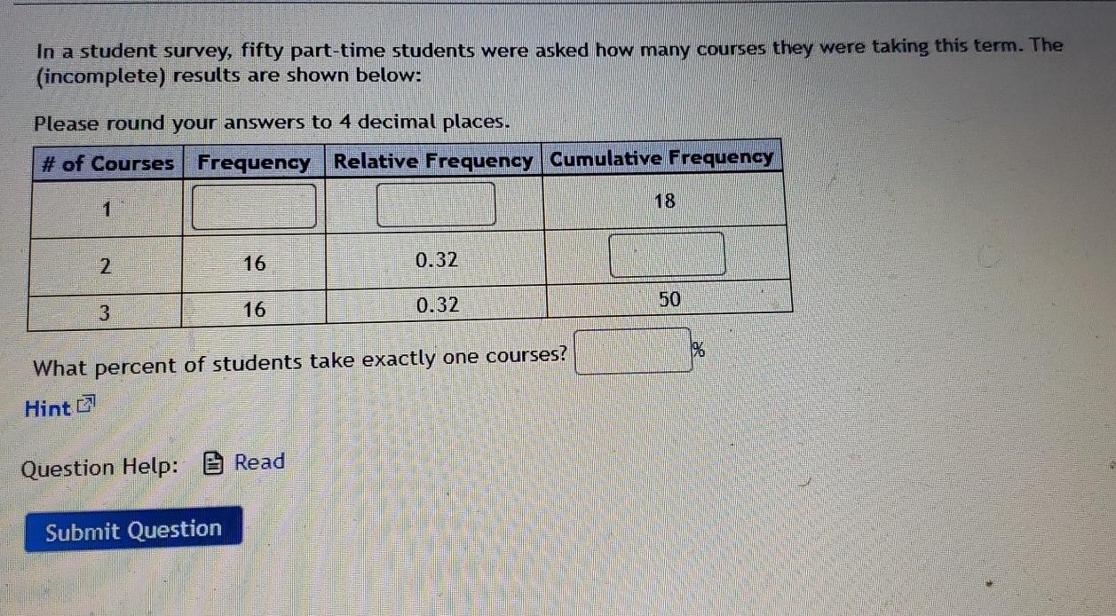 Solved In a student survey, fifty part-time students were | Chegg.com