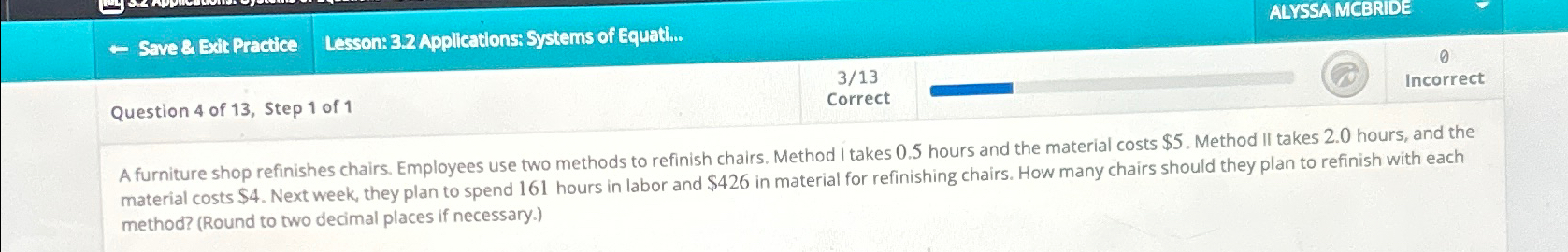 Solved ALYSSAMCBRIDESave Ex Exit Practice Lesson: 3.2 | Chegg.com