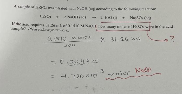 Solved A sample of H2SO4 was titrated with NaOH (aq) | Chegg.com