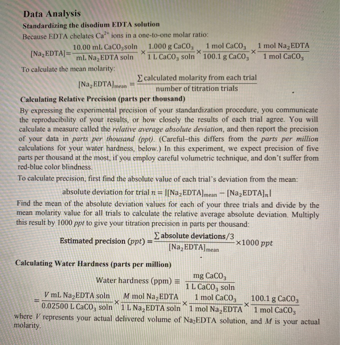 Solved Data Analysis Standardizing the disodium EDTA | Chegg.com