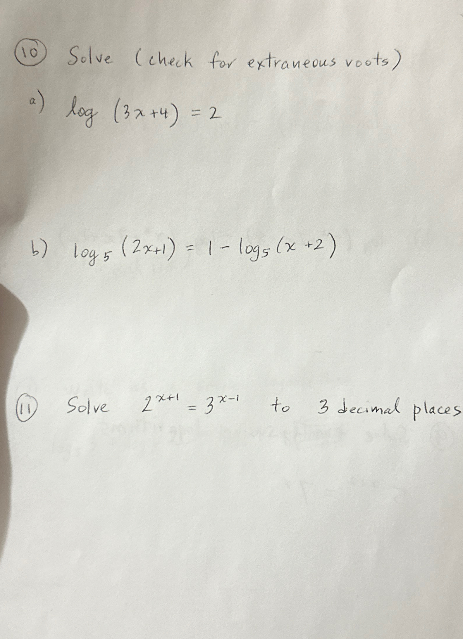 Solved (10) ﻿Solve (check for extraneous | Chegg.com