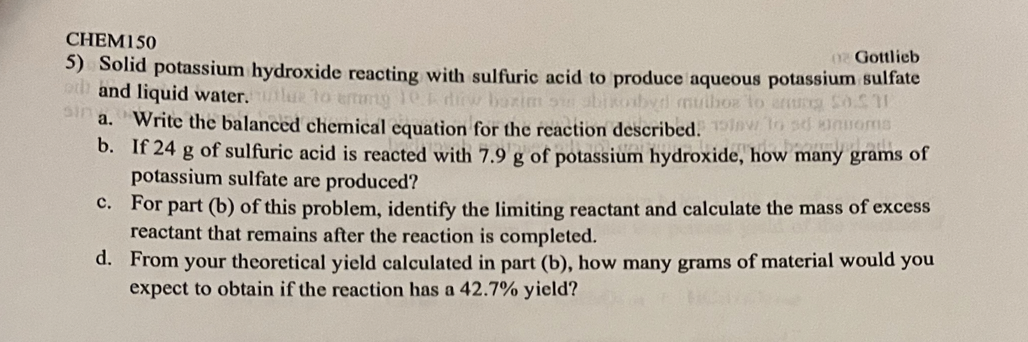 Solved CHEMI50Solid potassium hydroxide reacting with | Chegg.com