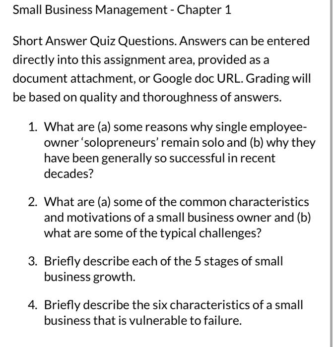 Solved Small Business Management - Chapter 1 Short Answer | Chegg.com