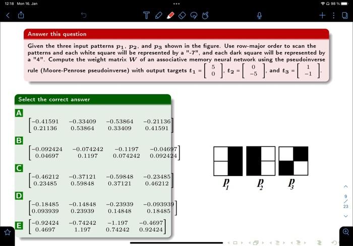 Solved Answer this question Given the three input patterns | Chegg.com