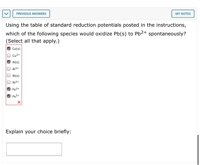Solved Using the table of standard reduction potentials | Chegg.com