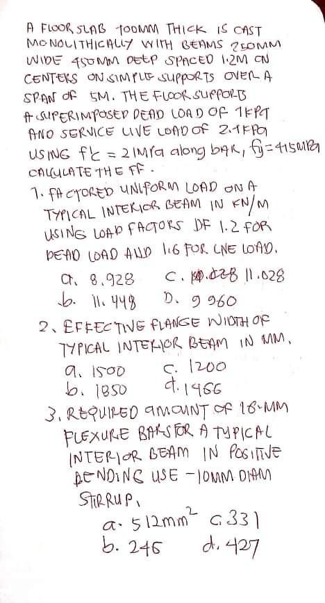 Solved A FLOOR SLAB fooMM THICK IS CAST MONOLITHICALLY WITH | Chegg.com