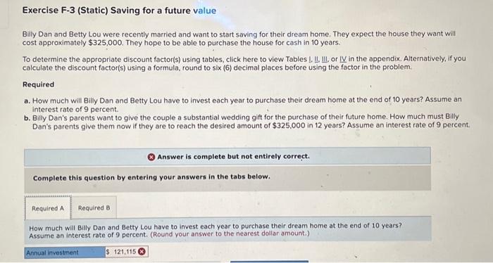 Solved Exercise F-3 (Static) Saving for a future value Billy | Chegg.com