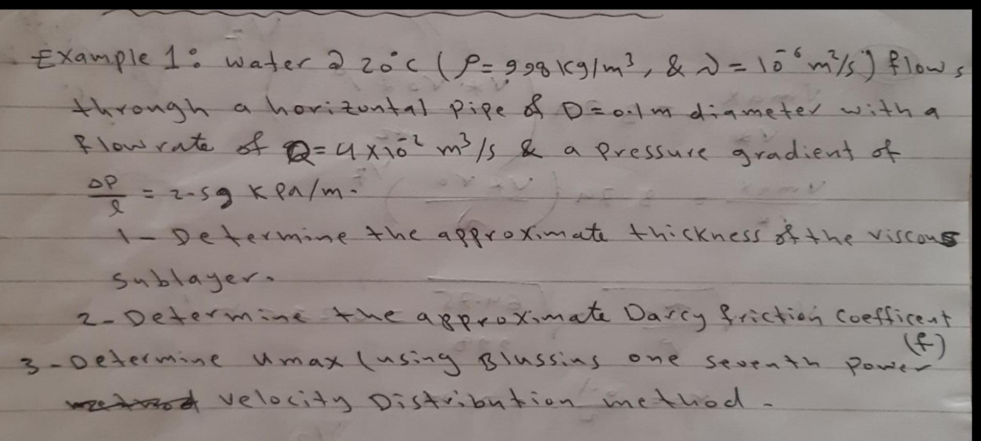 Solved Example 1 o water aroc 9=998 19/m3, & d = 10 m/s) | Chegg.com