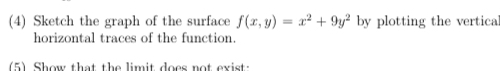 (4) ﻿Sketch the graph of the surface f(x,y)=x2+9y2 | Chegg.com