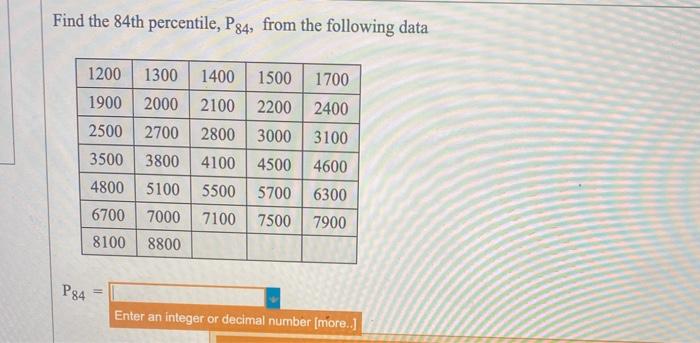 Solved Find the 84th percentile, P84, from the following | Chegg.com
