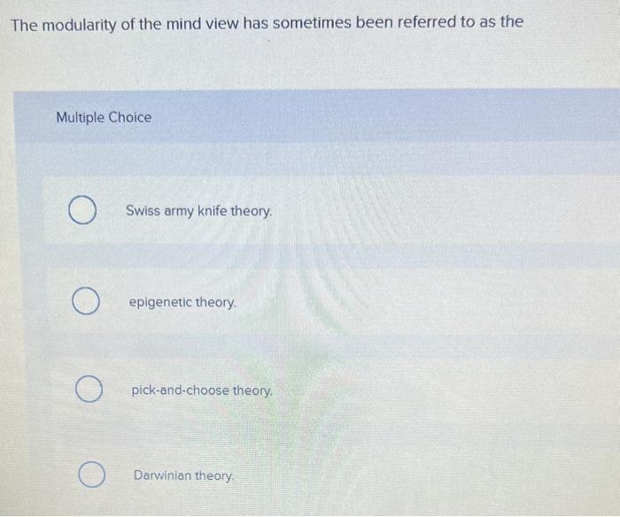 Solved The modularity of the mind view has sometimes been | Chegg.com