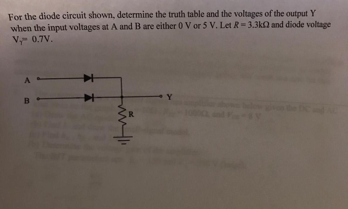 Solved For the diode circuit shown, determine the truth | Chegg.com