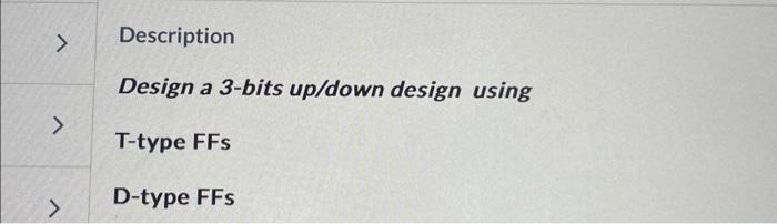 Solved Description Design a 3-bits up/down design using | Chegg.com