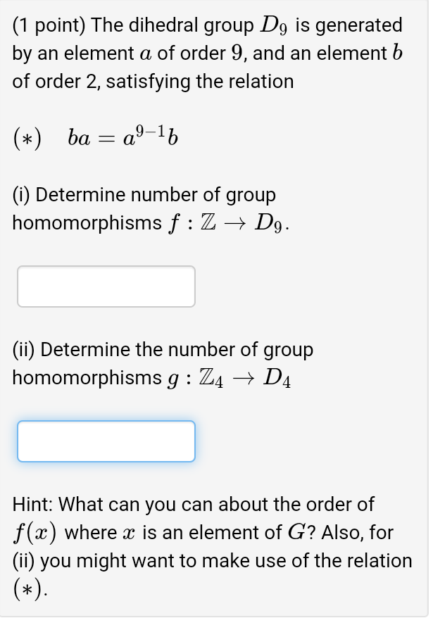 Solved (1 point) The dihedral group D, is generated by an | Chegg.com