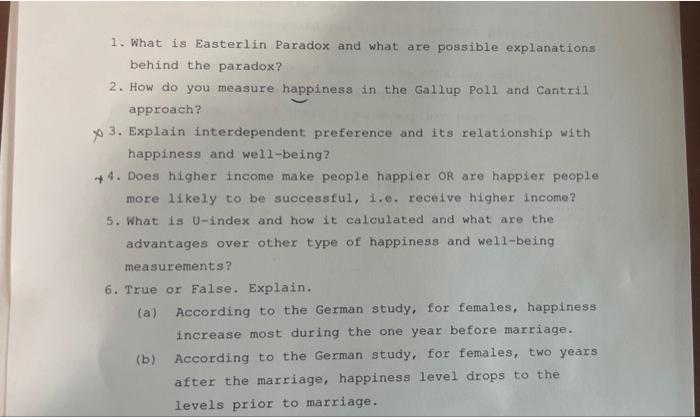 1. What is Easterlin Paradox and what are possible | Chegg.com
