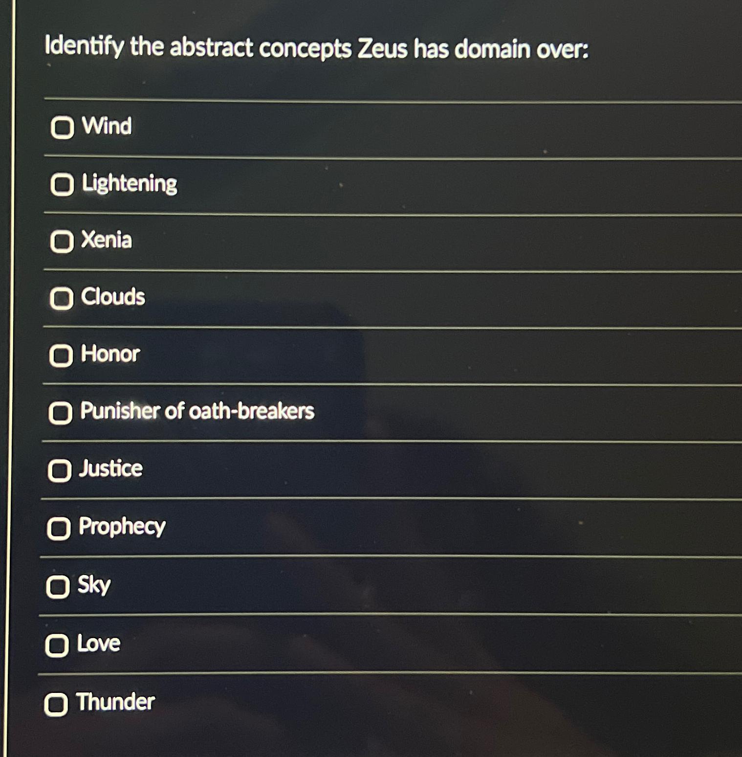 Solved Identify the abstract concepts Zeus has domain | Chegg.com