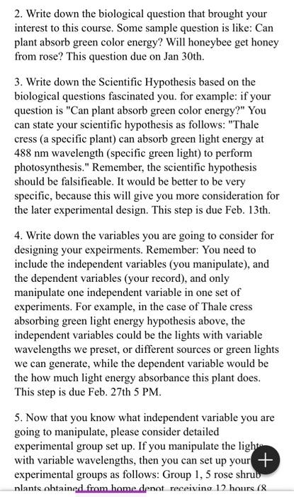 Solved 2. Write down the biological question that brought | Chegg.com