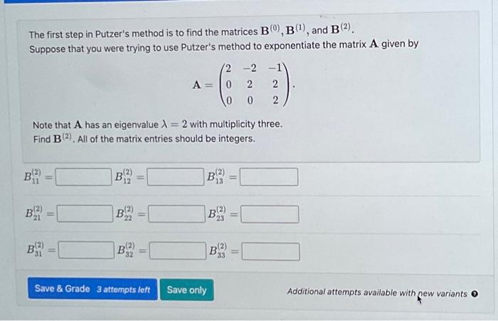 Solved The first step in Putzer's method is to find the | Chegg.com