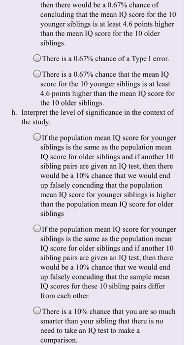 Solved On average is the younger sibling's IQ higher than | Chegg.com