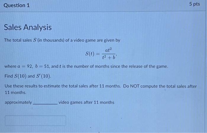 Solved The total sales S (in thousands) of a video game are | Chegg.com