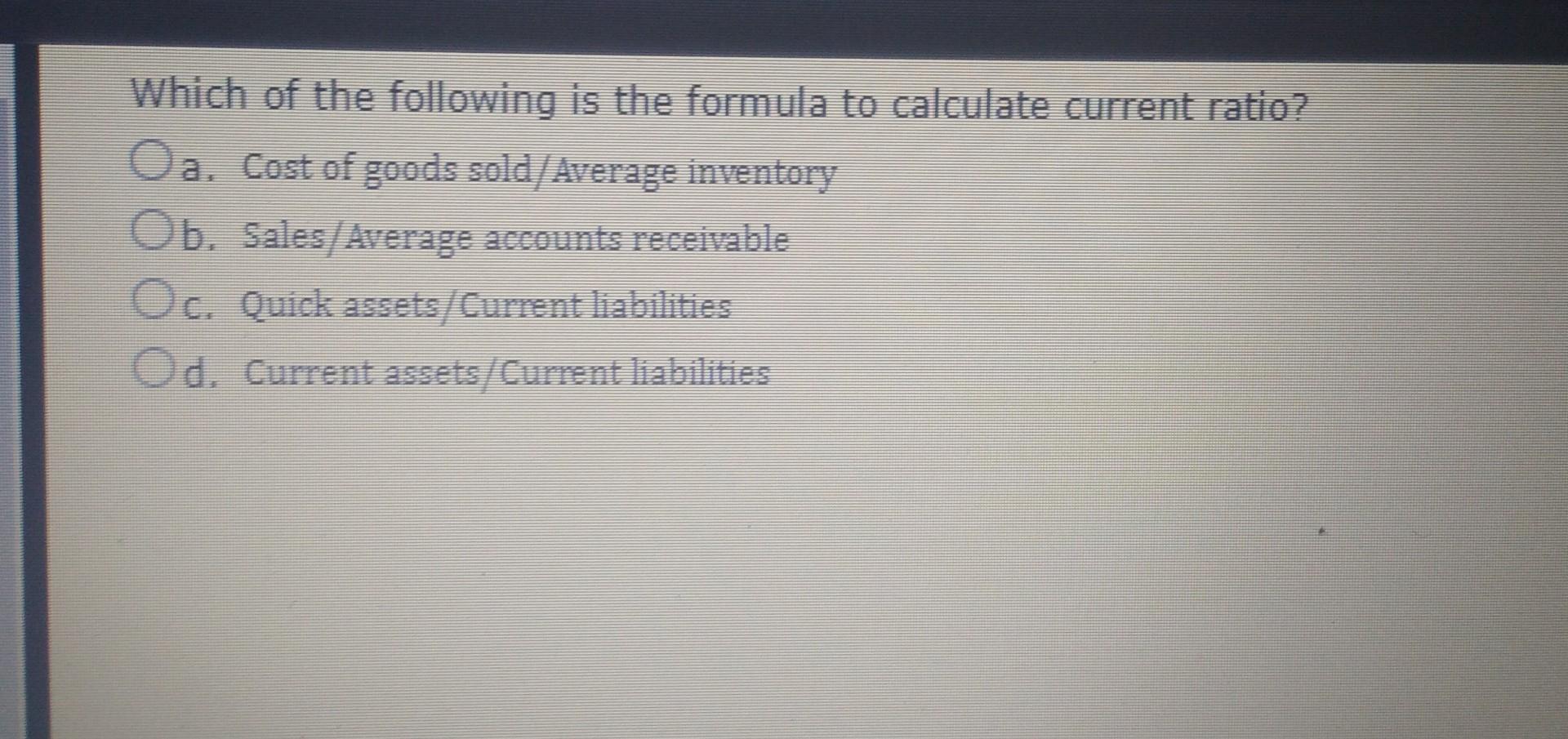 Solved Which of the following is the formula to calculate | Chegg.com