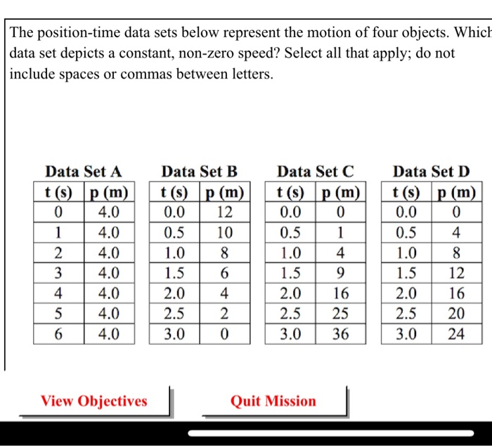 Solved The position-time data sets below represent the | Chegg.com