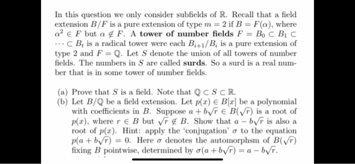 Solved In this question we only consider subfields of R. | Chegg.com
