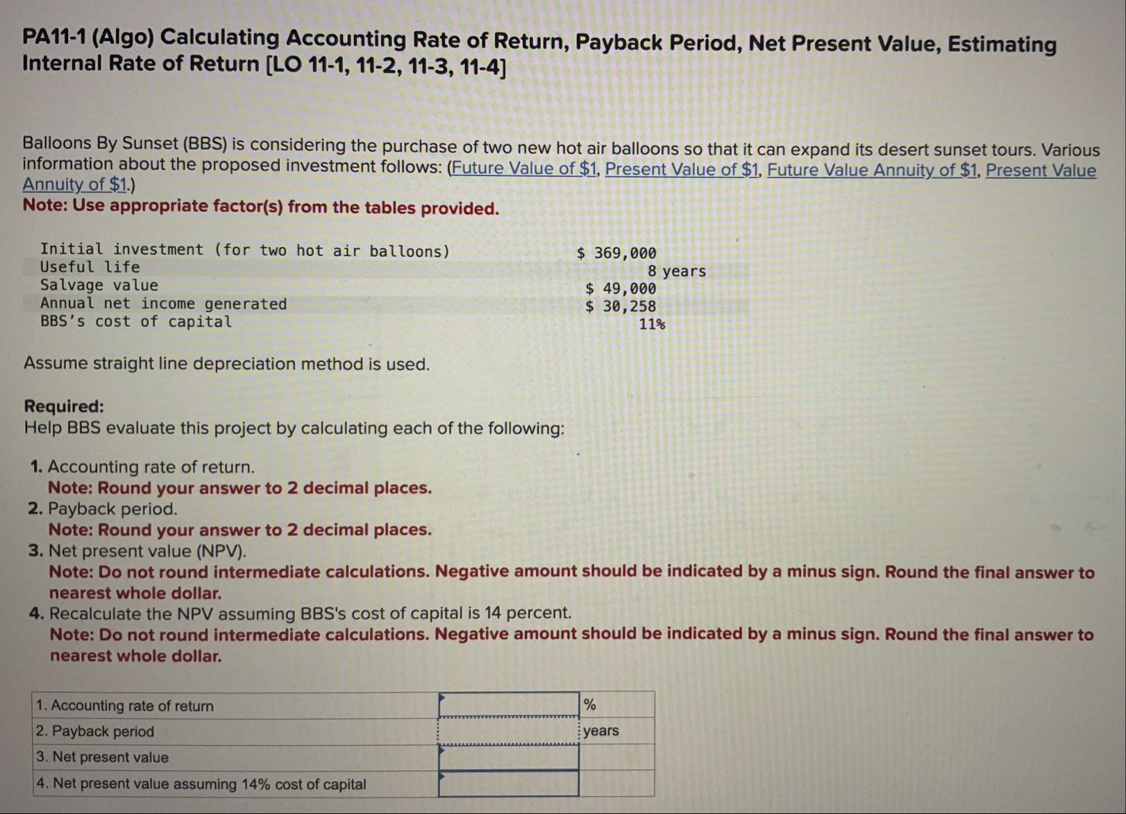 Solved PA11-1 (Algo) ﻿Calculating Accounting Rate of Return, | Chegg.com