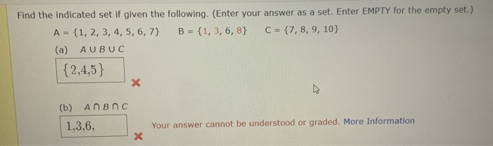 Solved Find the indicated set if given the following. (Enter | Chegg.com