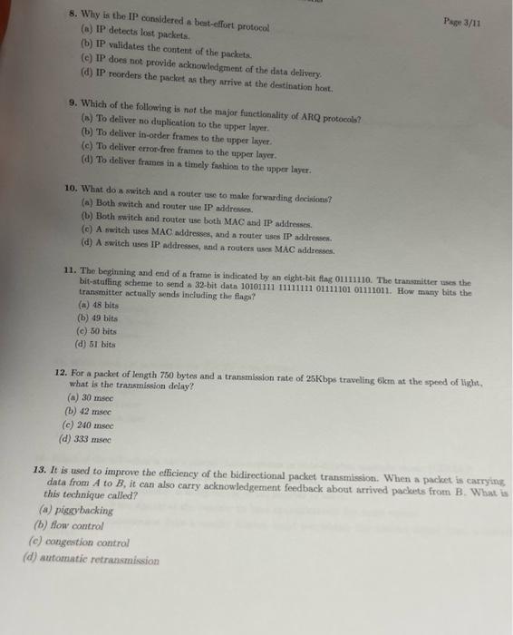 Solved Pepe 3/11 8. Why is the IP considered a best-effort | Chegg.com