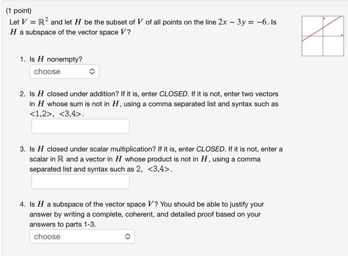 Solved (1 point) Let V=R2 and let H be the subset of V of | Chegg.com