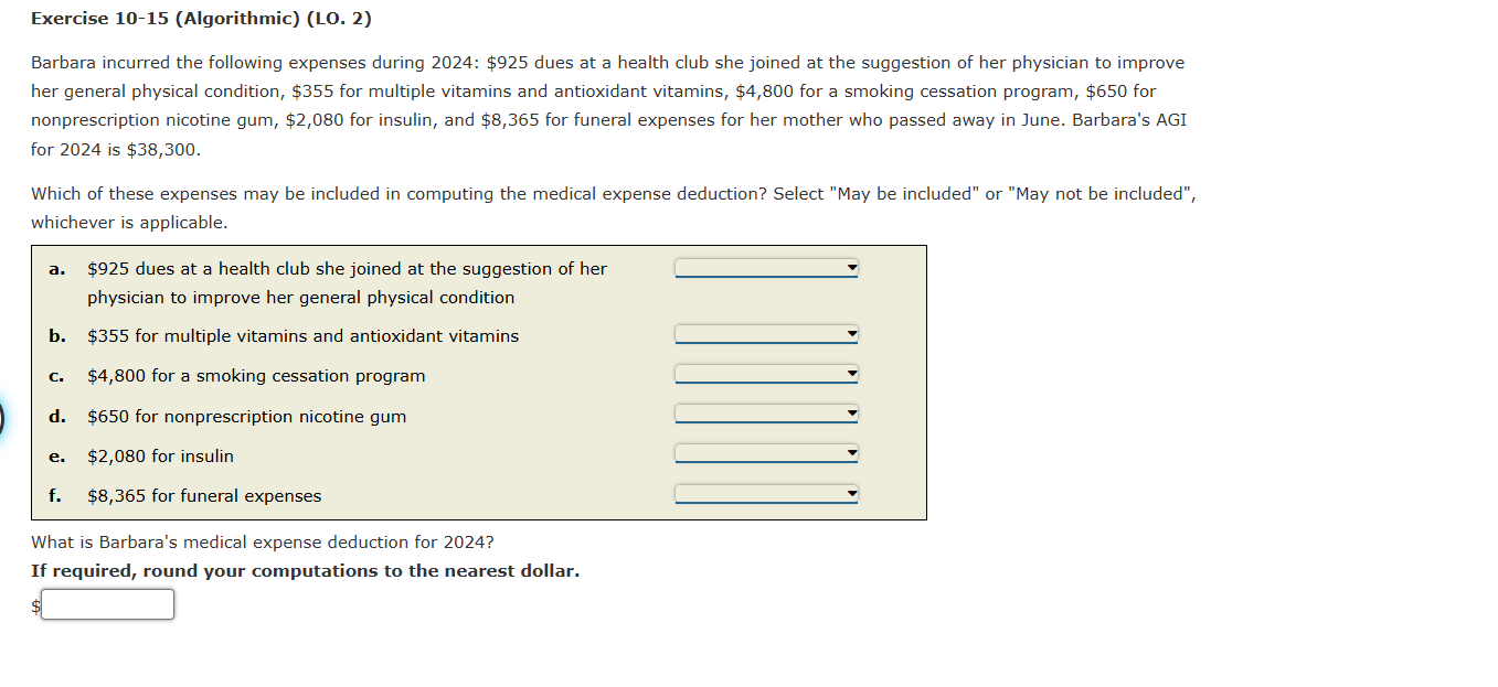 Solved Exercise 10-15 (Algorithmic) (LO. 2) ﻿Barbara | Chegg.com