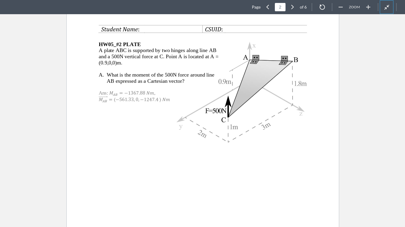 Solved HW05_#2 ﻿PLATEA plate ABC is supported by two hinges | Chegg.com