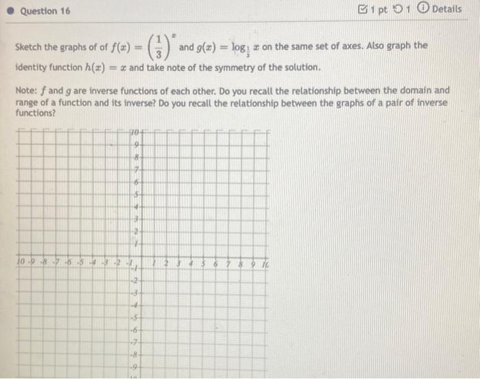 Solved Sketch the graphs of of f(x)=(31)x and g(x)=log31x on | Chegg.com