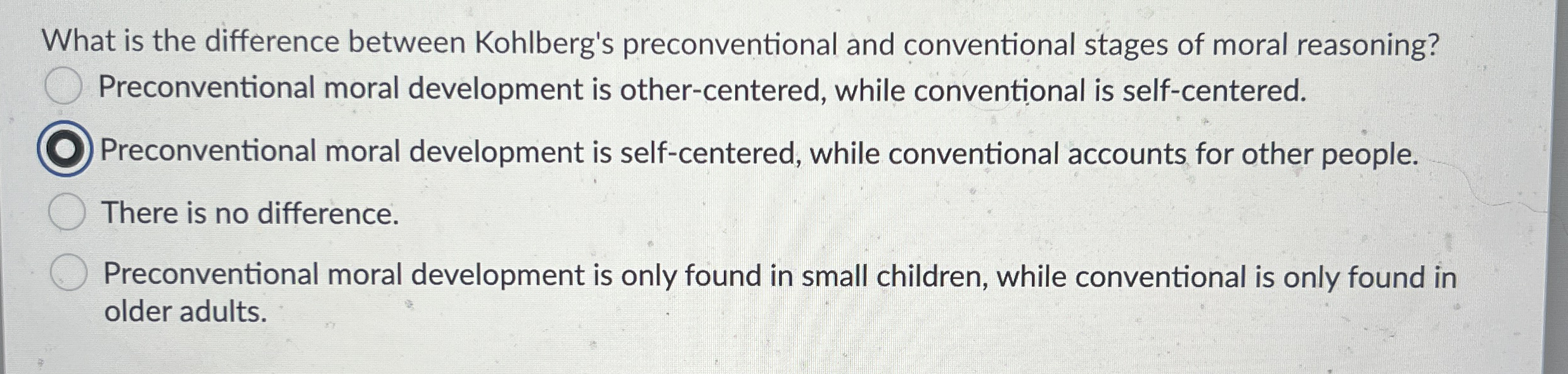 Solved What is the difference between Kohlberg's | Chegg.com