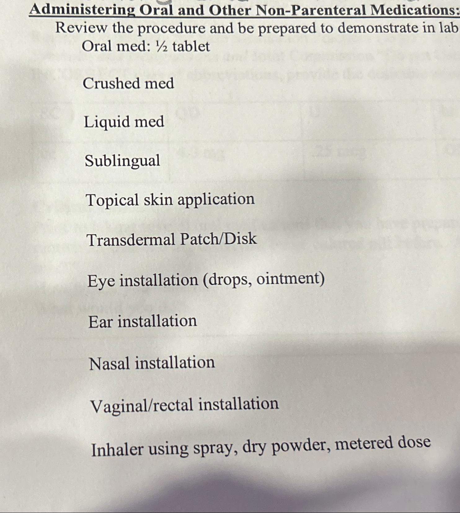 Solved Administering Oral and Other Non-Parenteral | Chegg.com
