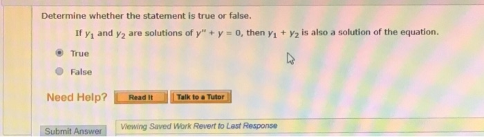 Solved If y1 and y2 are solutions of y’’+y=0,then y1+y2 is | Chegg.com