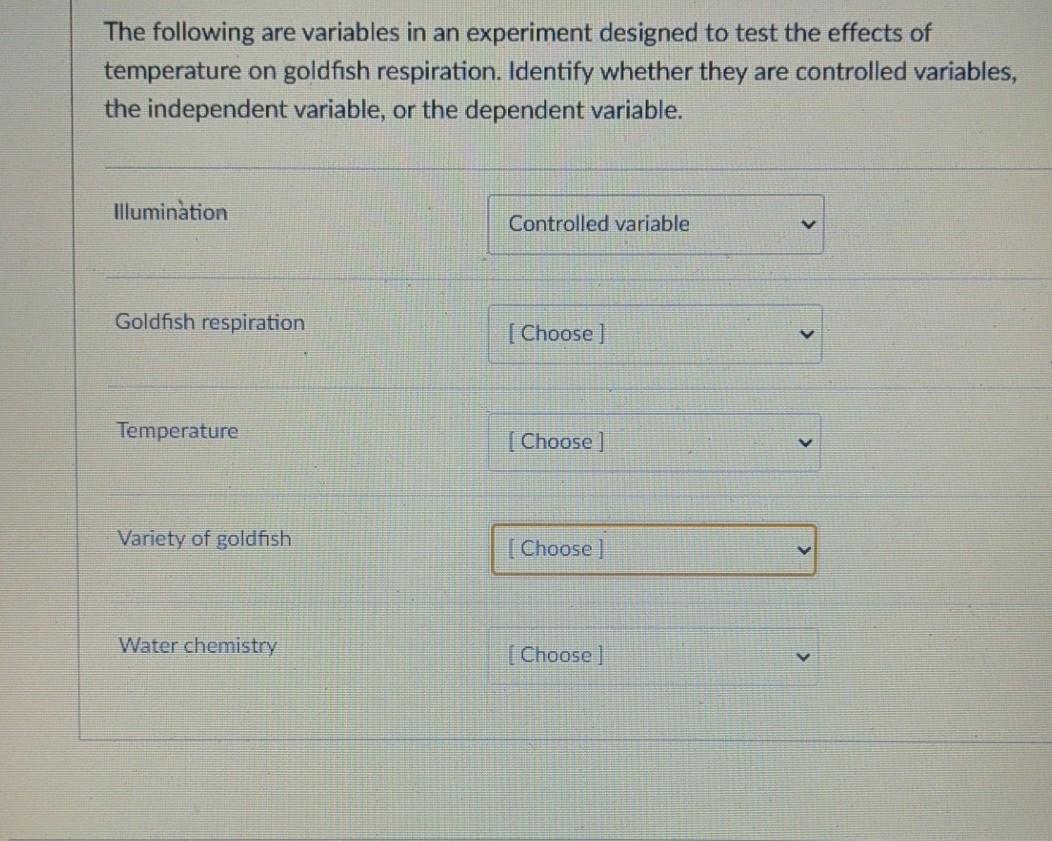 Solved The following are variables in an experiment designed | Chegg.com