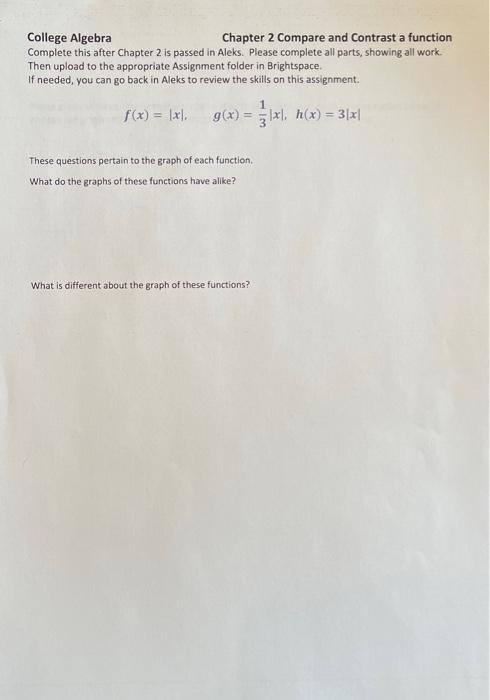 Solved College Algebra Chapter 2 Compare and Contrast a | Chegg.com