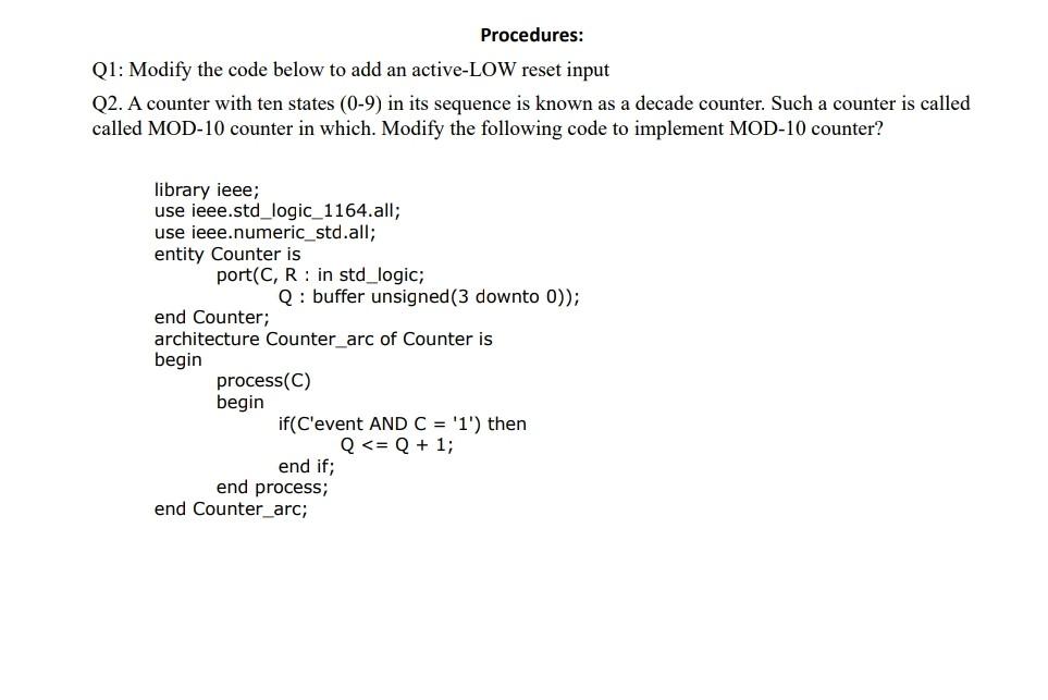 Solved Procedures: Q1: Modify the code below to add an | Chegg.com