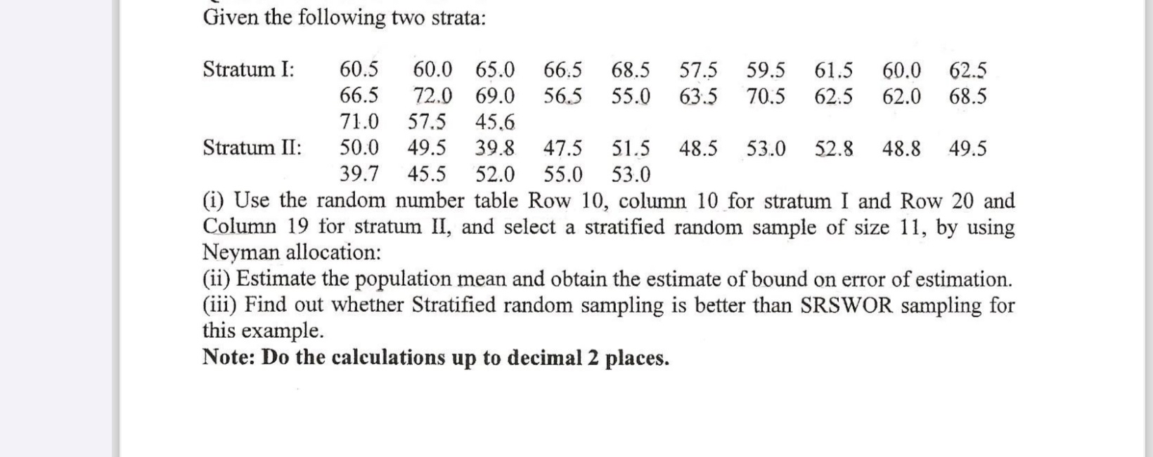 Solved Given the following two strata:\table[[Stratum | Chegg.com