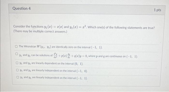 Solved Consider the functions y1(x)=x∣x∣ and y2(x)=x2. Which | Chegg.com