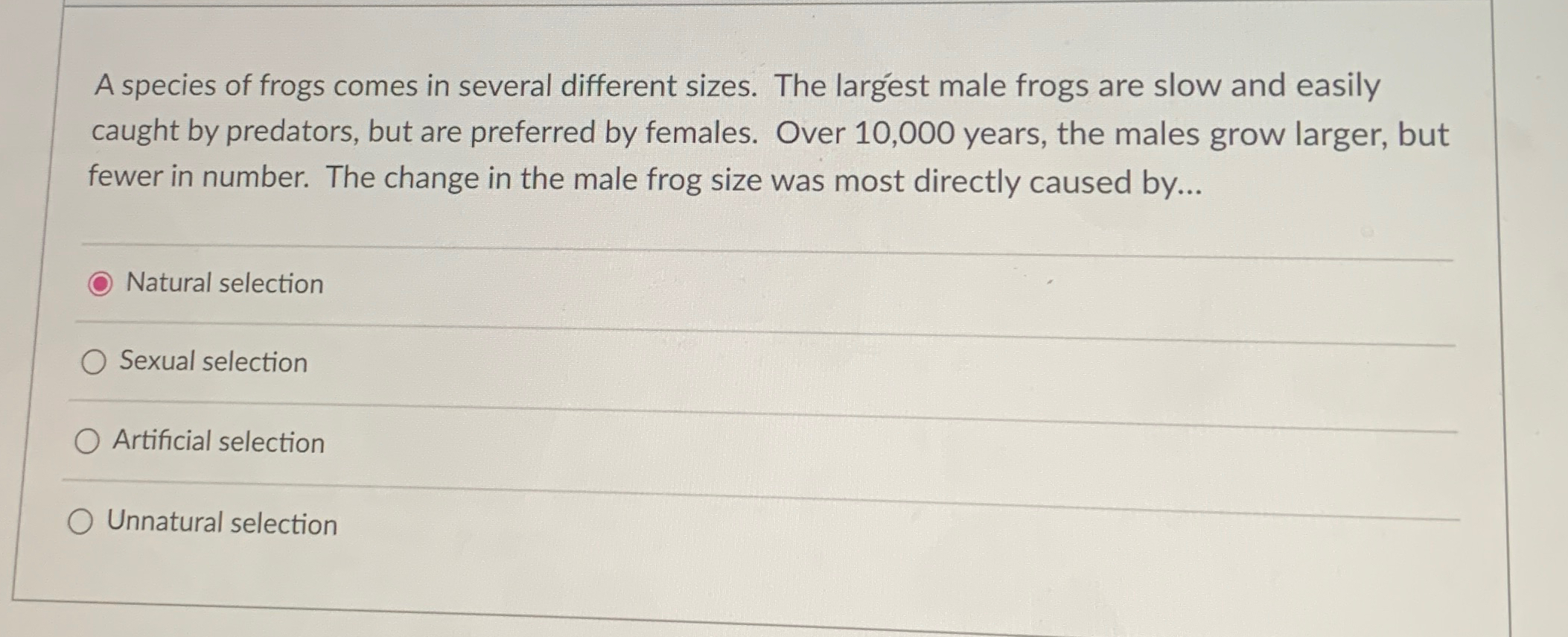 Solved A species of frogs comes in several different sizes. | Chegg.com